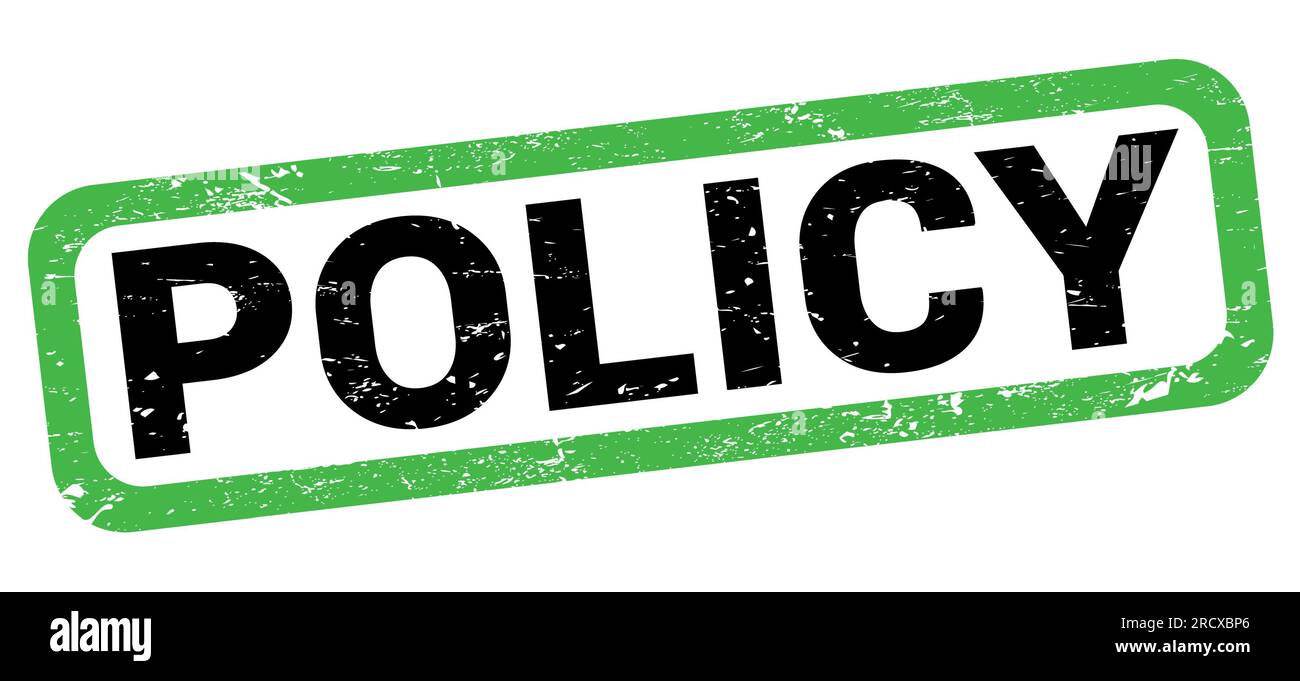 POLICY text written on green-black rectangle stamp sign Stock Photo - Alamy