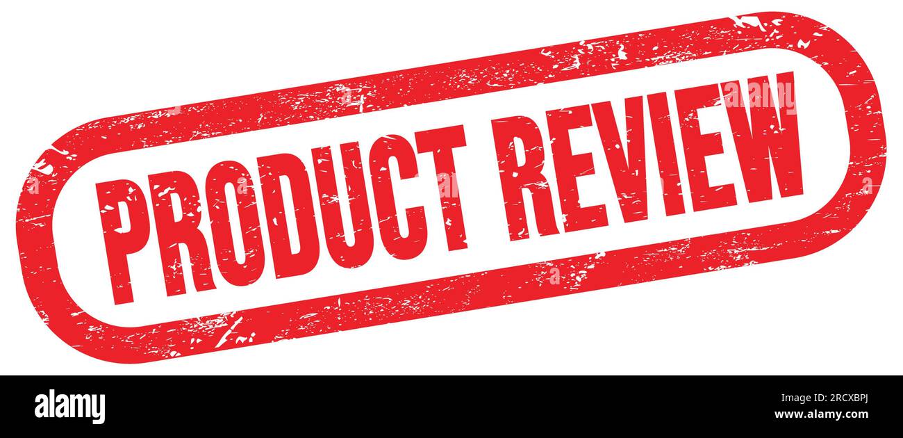 PRODUCT REVIEW, text on red rectangle stamp sign Stock Photo - Alamy