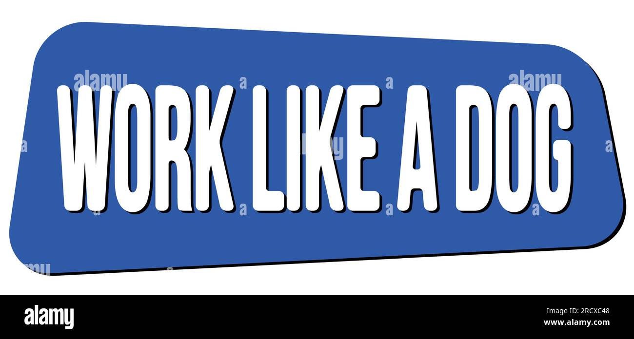 WORK LIKE A DOG text written on blue trapeze stamp sign Stock Photo - Alamy