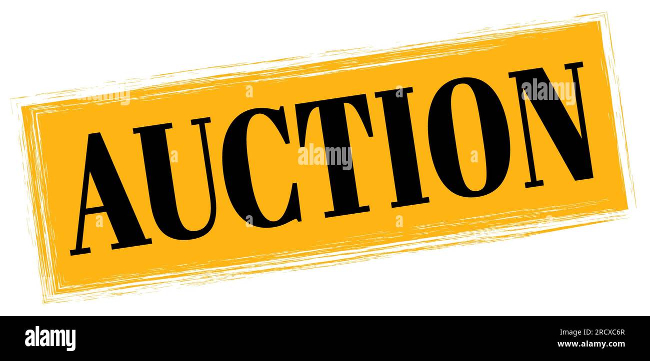 AUCTION text written on orange-black rectangle stamp sign Stock Photo ...