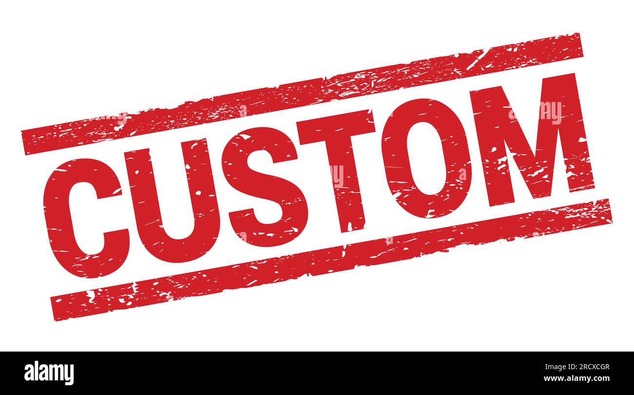 CUSTOM text written on red rectangle stamp sign Stock Photo - Alamy