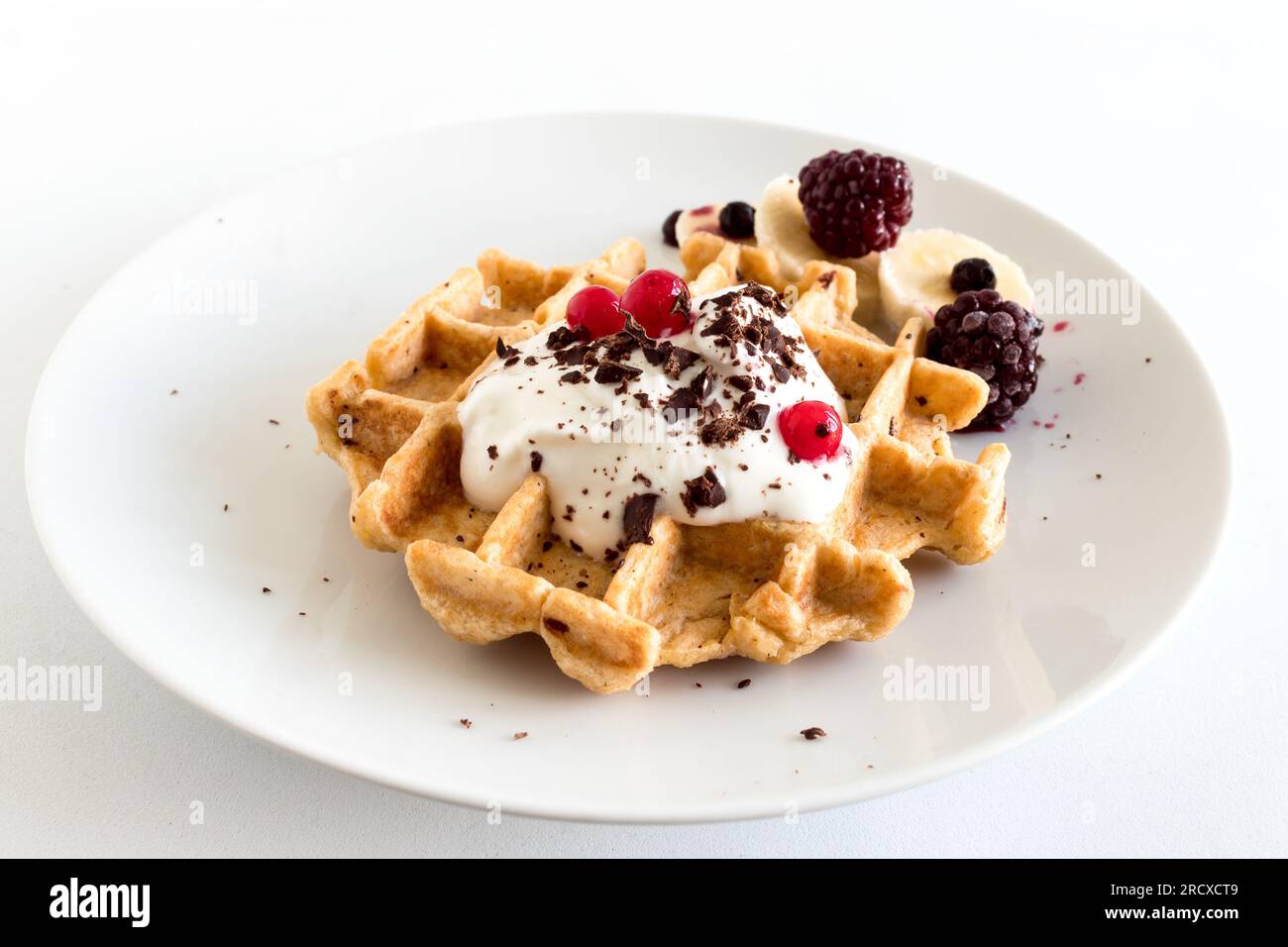 Delicious Homemade Oatmeal Waffle With Creamy Natural Yogurt Honey
