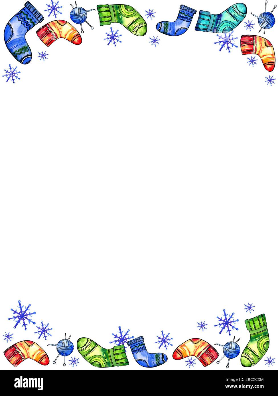 watercolor vertical frame of winter theme with knitted warm striped and ...
