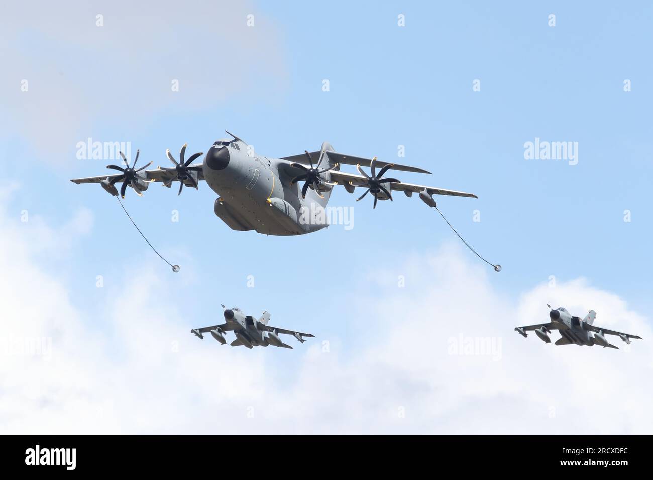 Airbus A400M simulating air-to-air refuelling with two Panavia Tornado ...