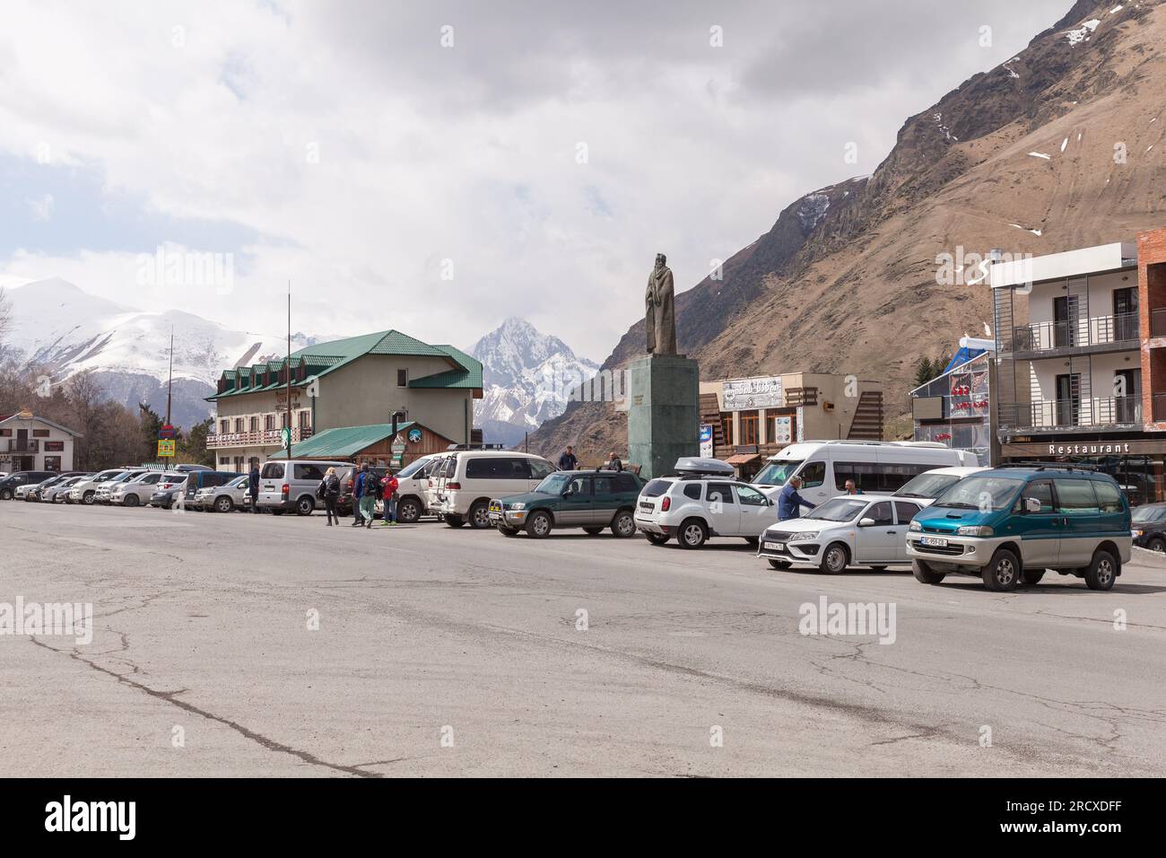 Stepantsminda, Georgia - May 1, 2019: Stepantsminda street view with ...