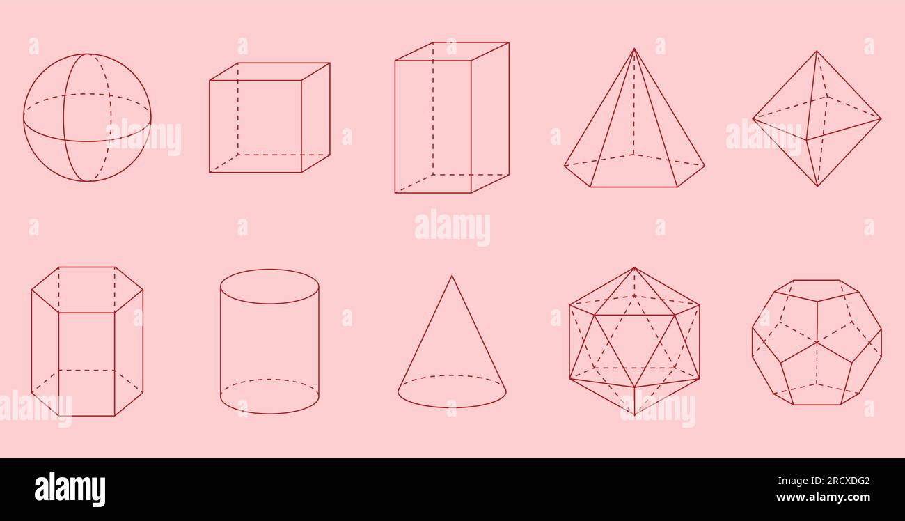 3D geometric shapes. Square, Cube, Cuboid, Pentagonal pyramid ...