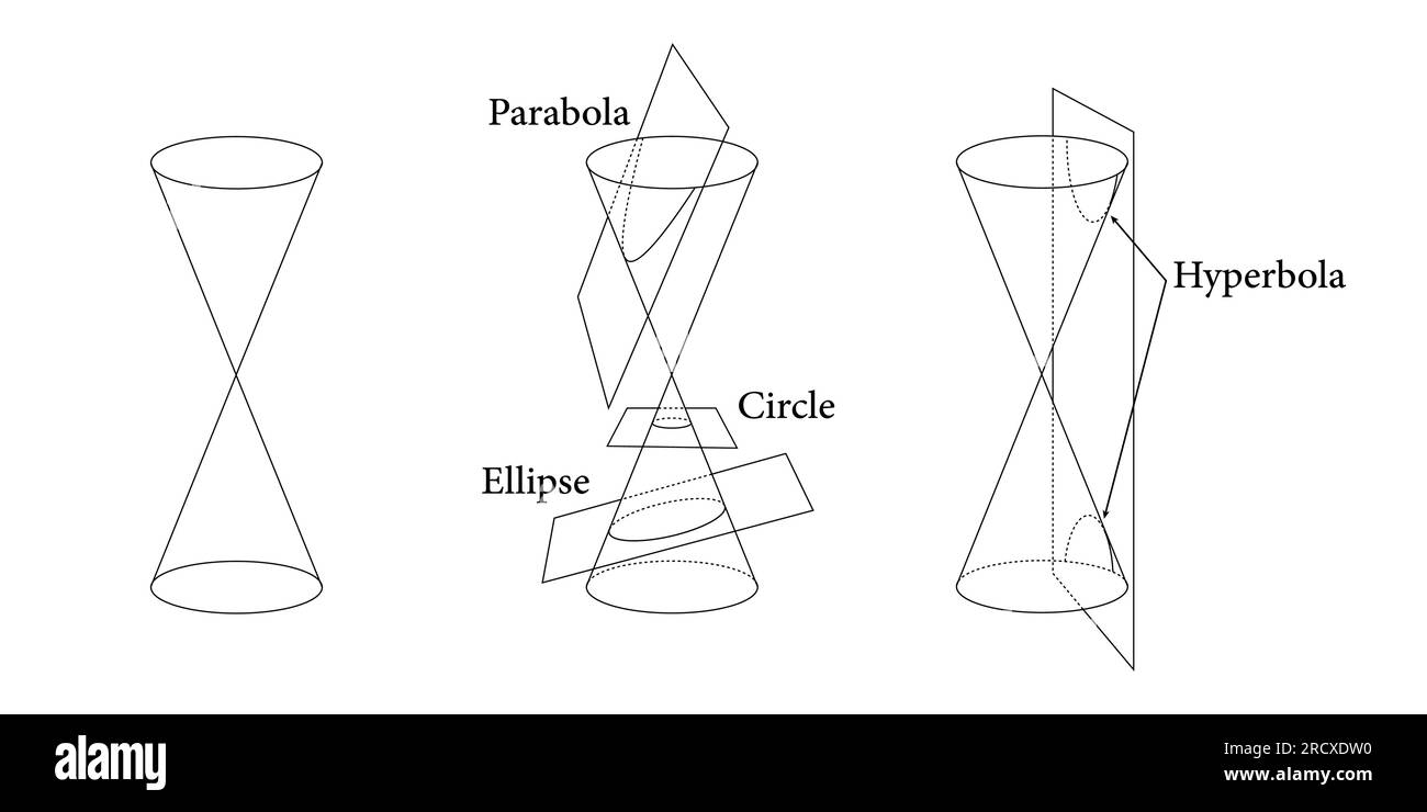 Types Of Conic Sections Circle Ellipse Parabola And Hyperbola Vector Illustration Isolated