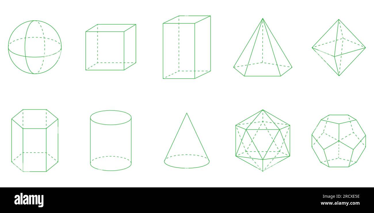 3D geometric shapes. Square, Cube, Cuboid, Pentagonal pyramid ...