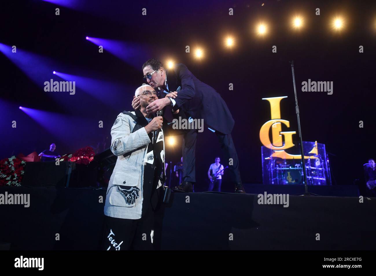 Moscow. Singer Grigory Leps and Philip Kirkorov (left) celebrating ...