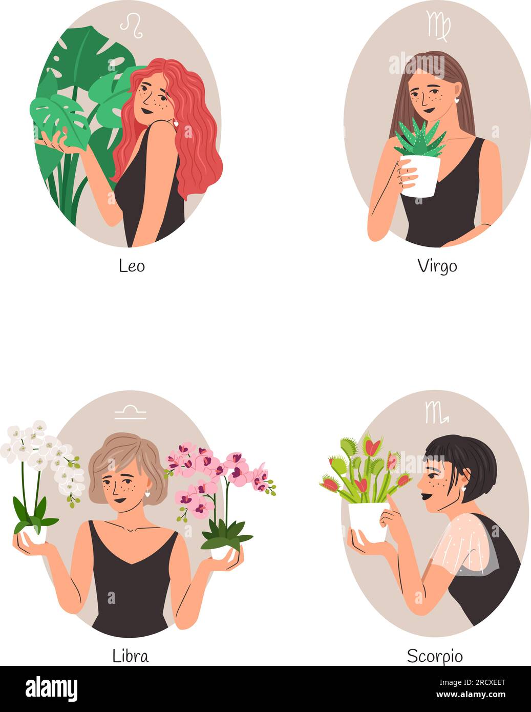 Zodiac collection astrological set with beautiful girls, Leo, Virgo, Libra, Scorpio, horoscope ...