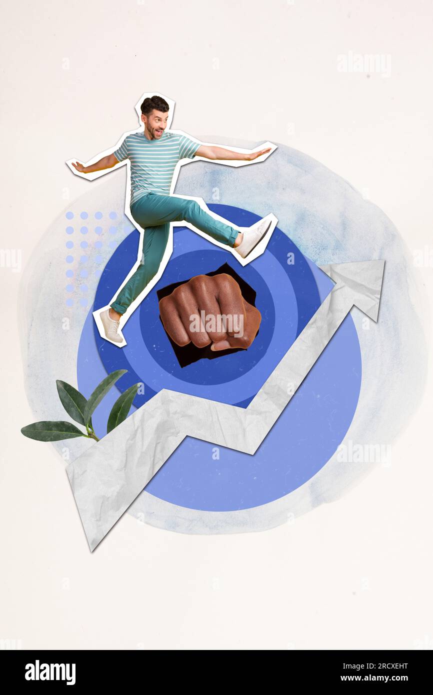 3d illustration collage of funny young businessman kick fist punch ...