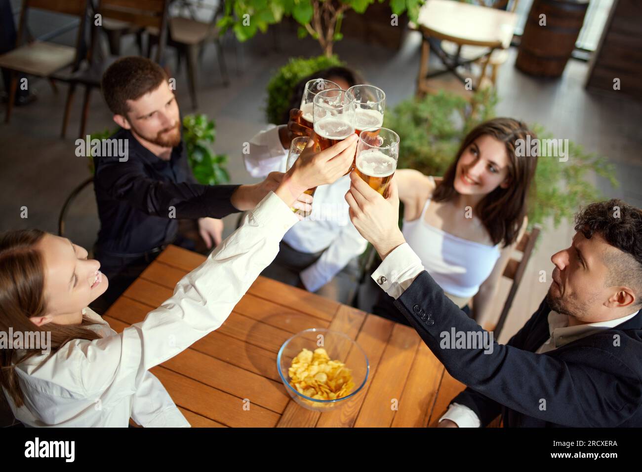 Celebration of successful project launching. Business people ...