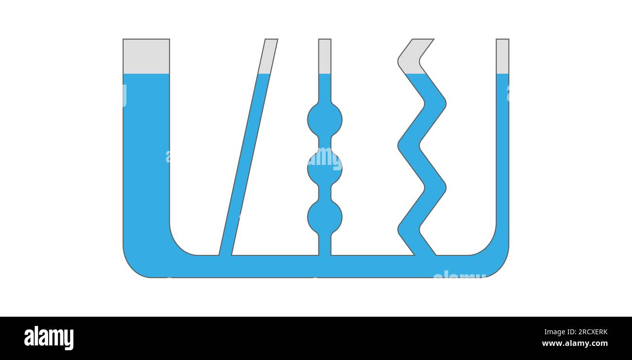 Communicating vessels experiment. Connected vessels diagram. Vector illustration isolated on ...