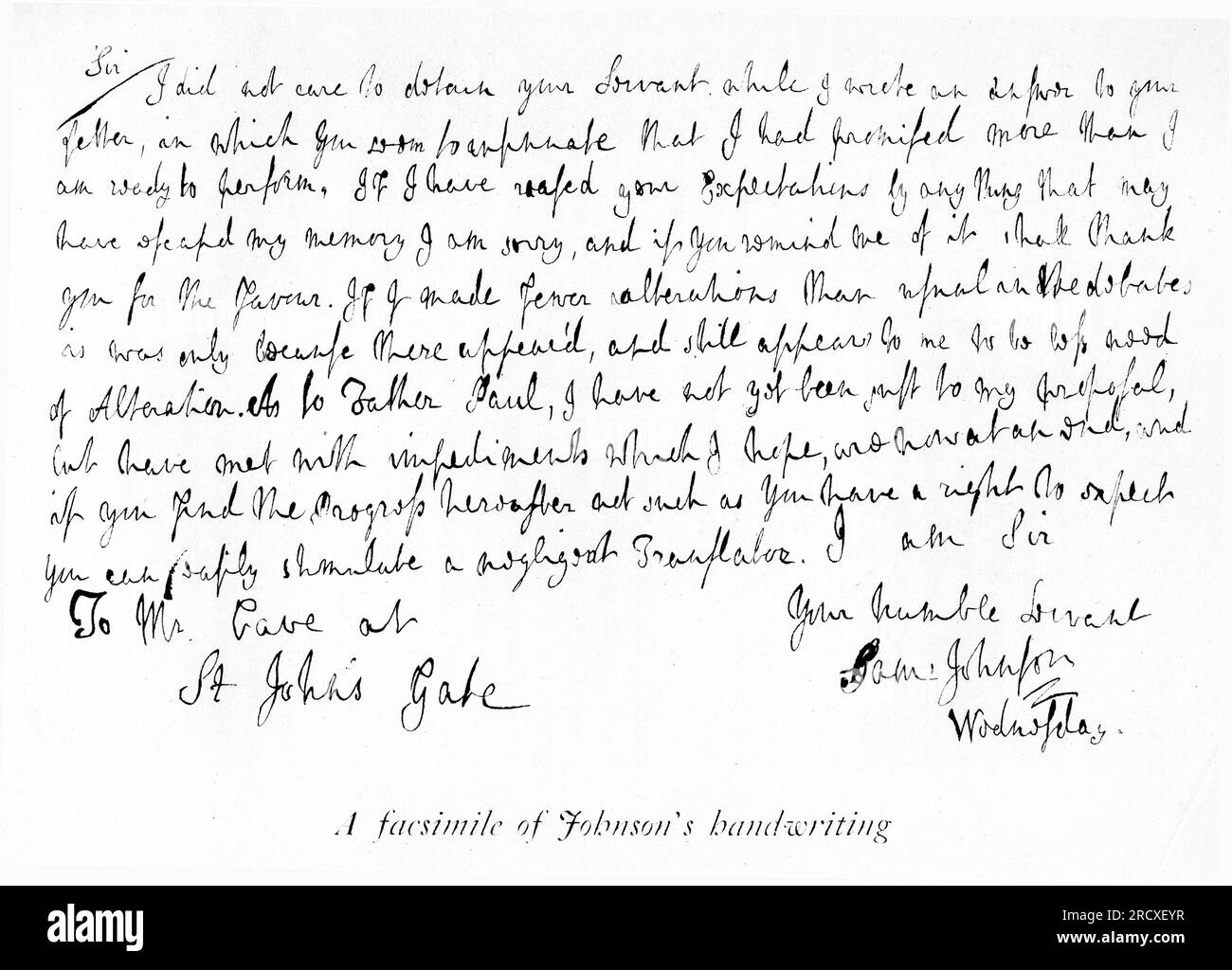 Facsimile of the handwriting of Dr Samuel Johnson Stock Photo - Alamy