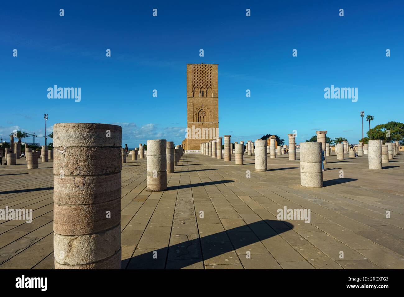 Morocco. Rabat. The magnificent Hassan Tower and stone columns on the ...