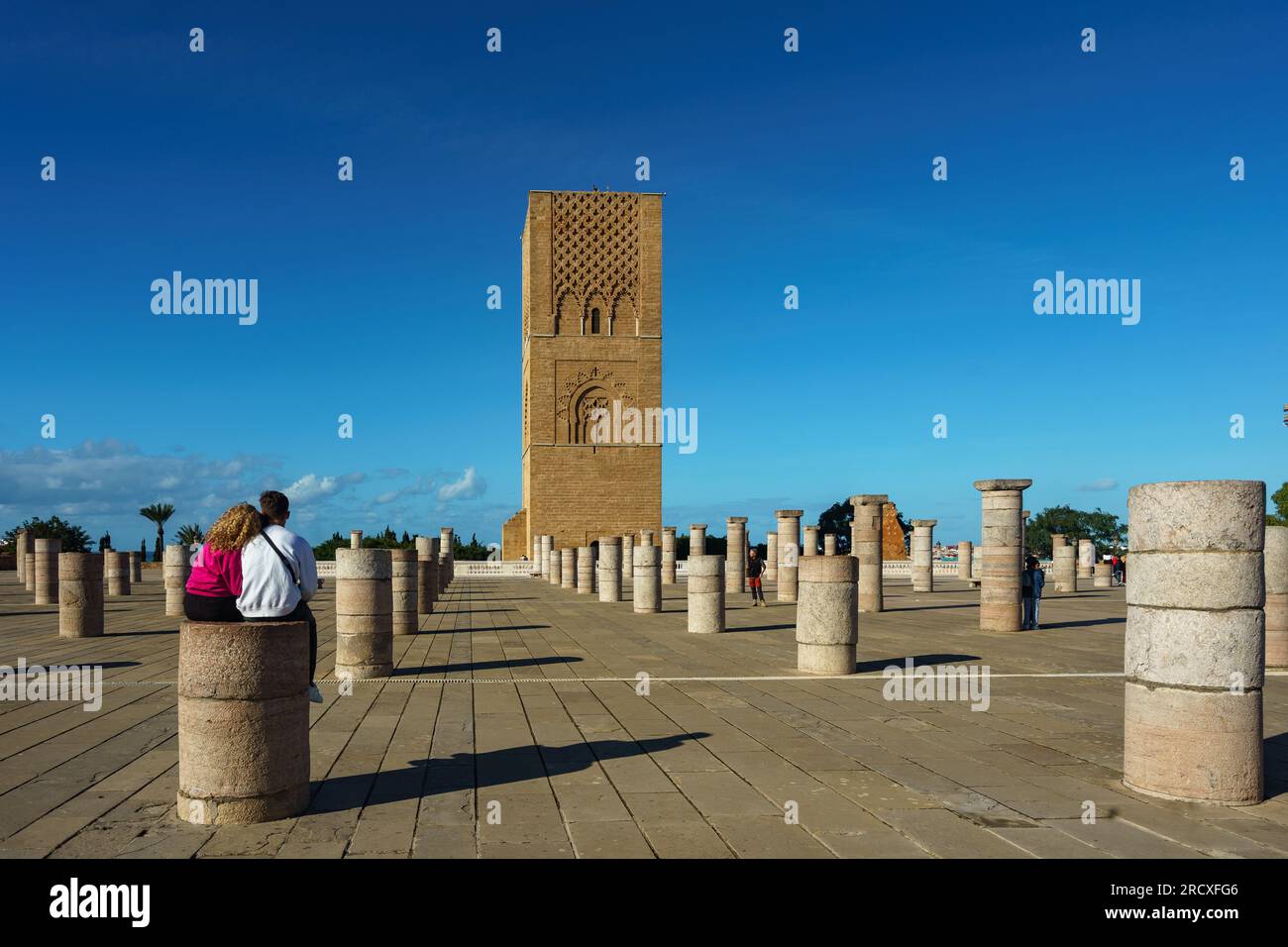 Morocco. Rabat. The magnificent Hassan Tower and stone columns on the ...