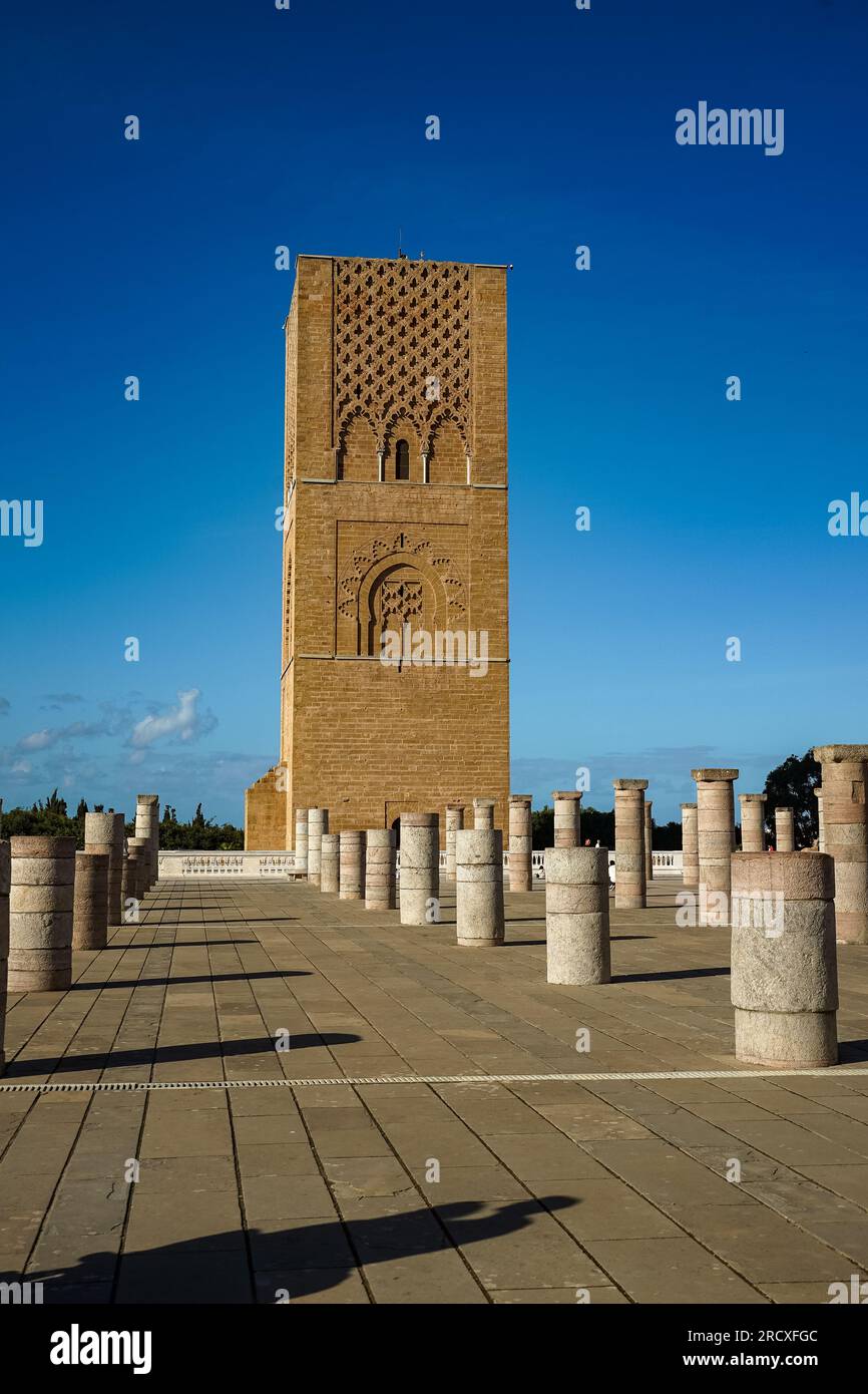 Morocco. Rabat. The magnificent Hassan Tower and stone columns on the ...