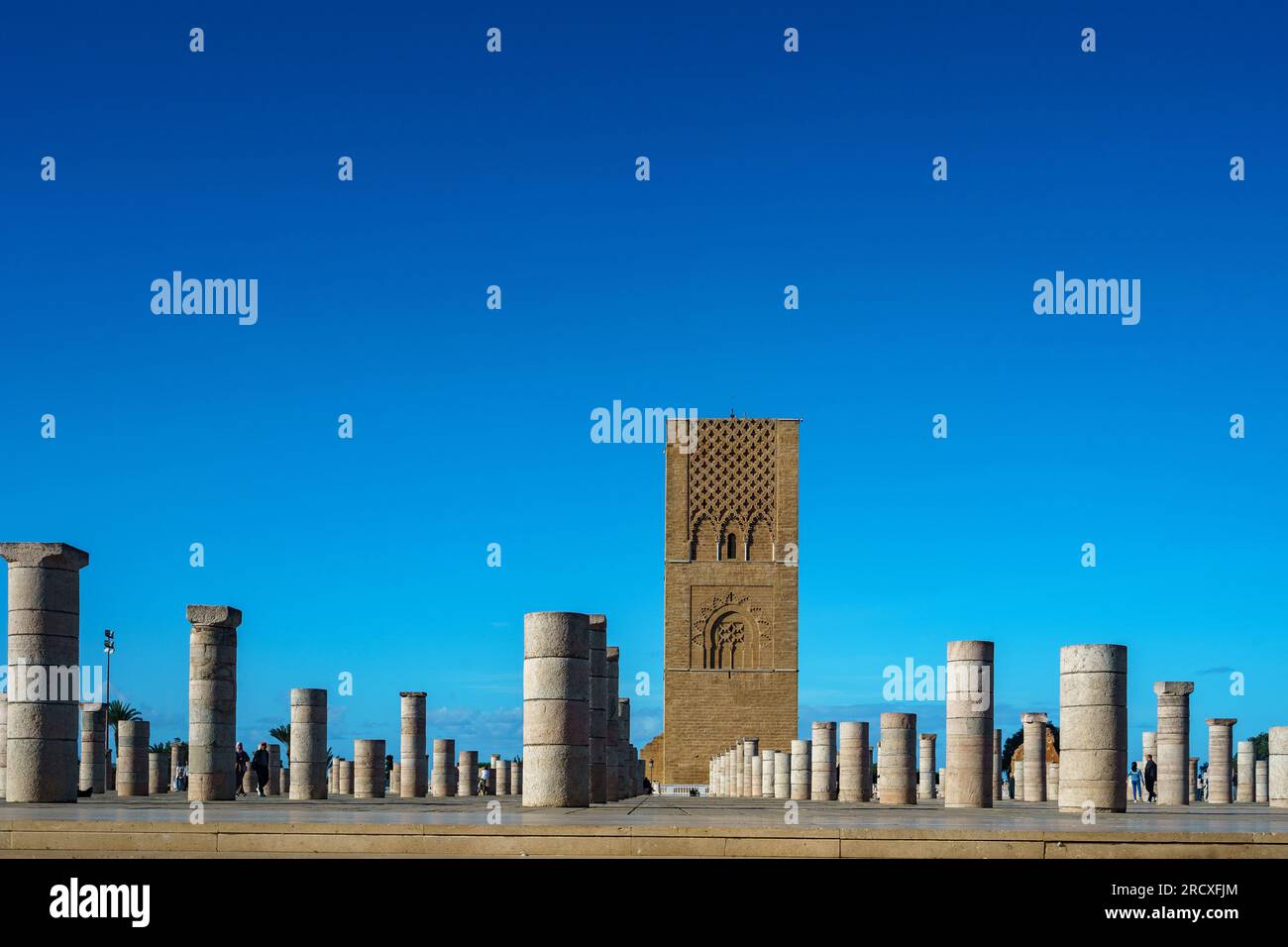 Morocco. Rabat. The magnificent Hassan Tower and stone columns on the ...