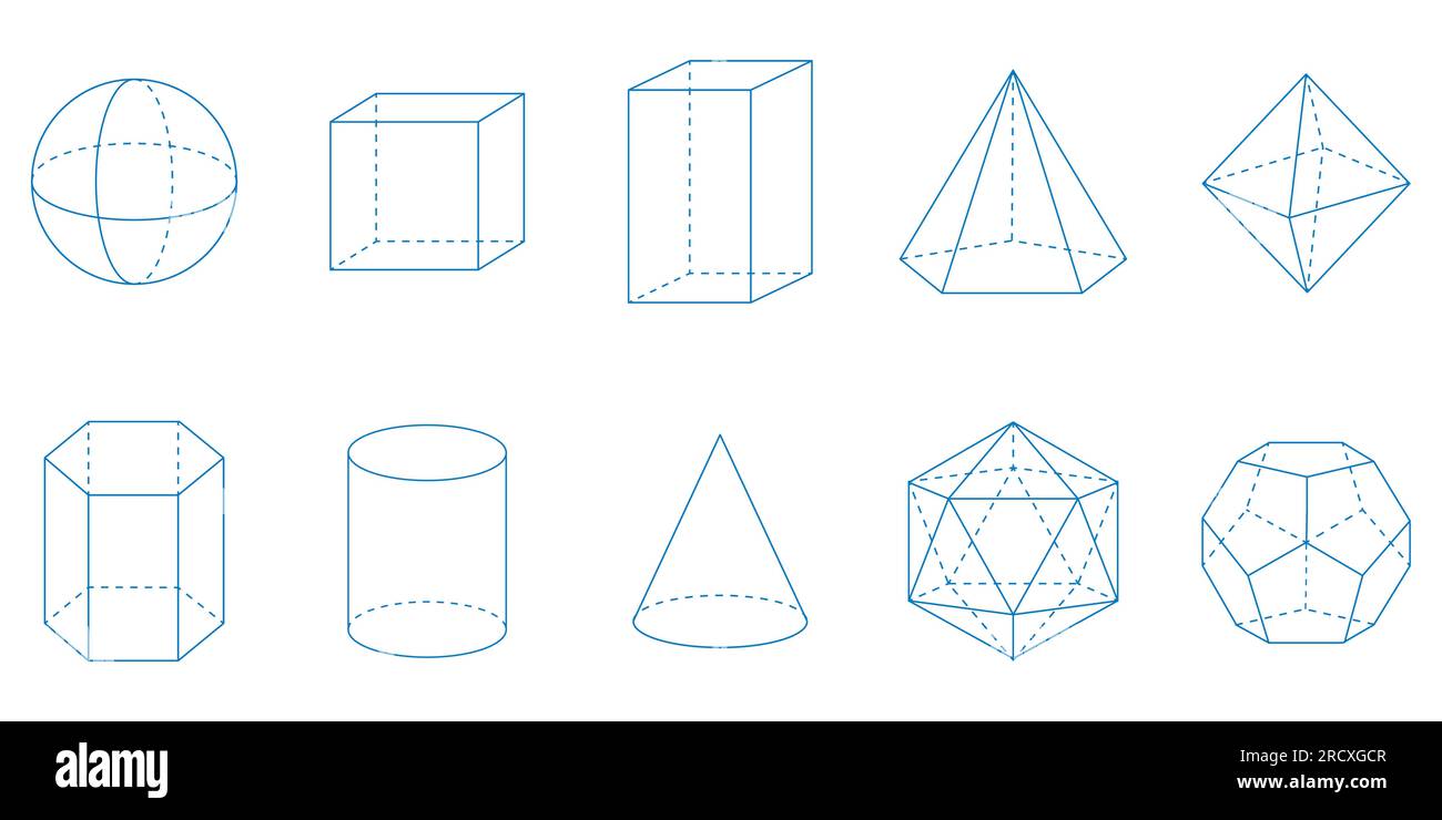 3D geometric shapes. Square, Cube, Cuboid, Pentagonal pyramid ...