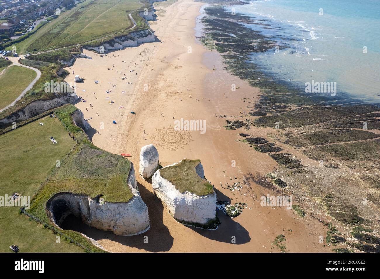 Drone aerial view of botany bay beach in Broadstairs Kent United ...