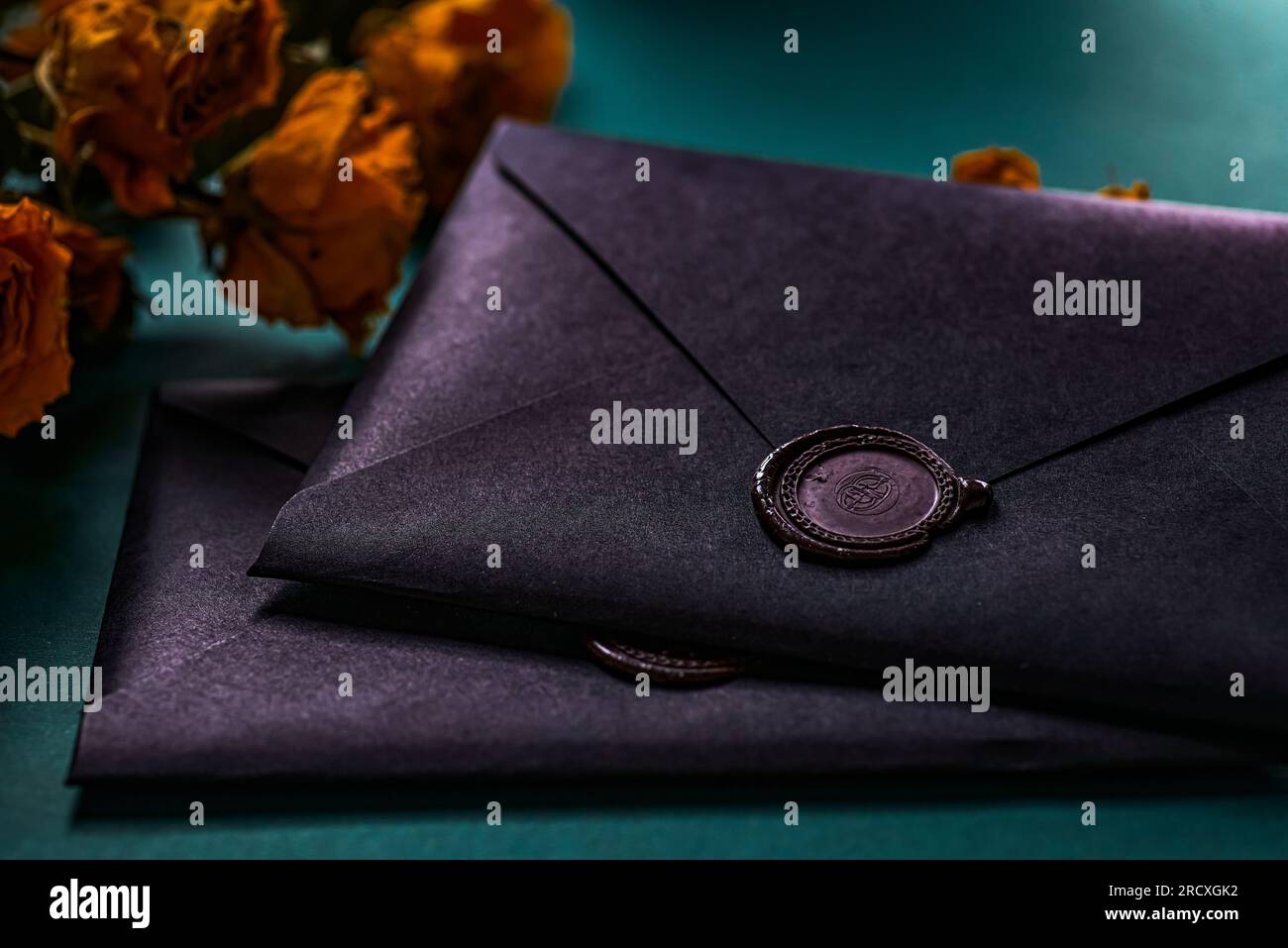 Vintage craft envelope with red wax seal stamp for correspondence Stock ...