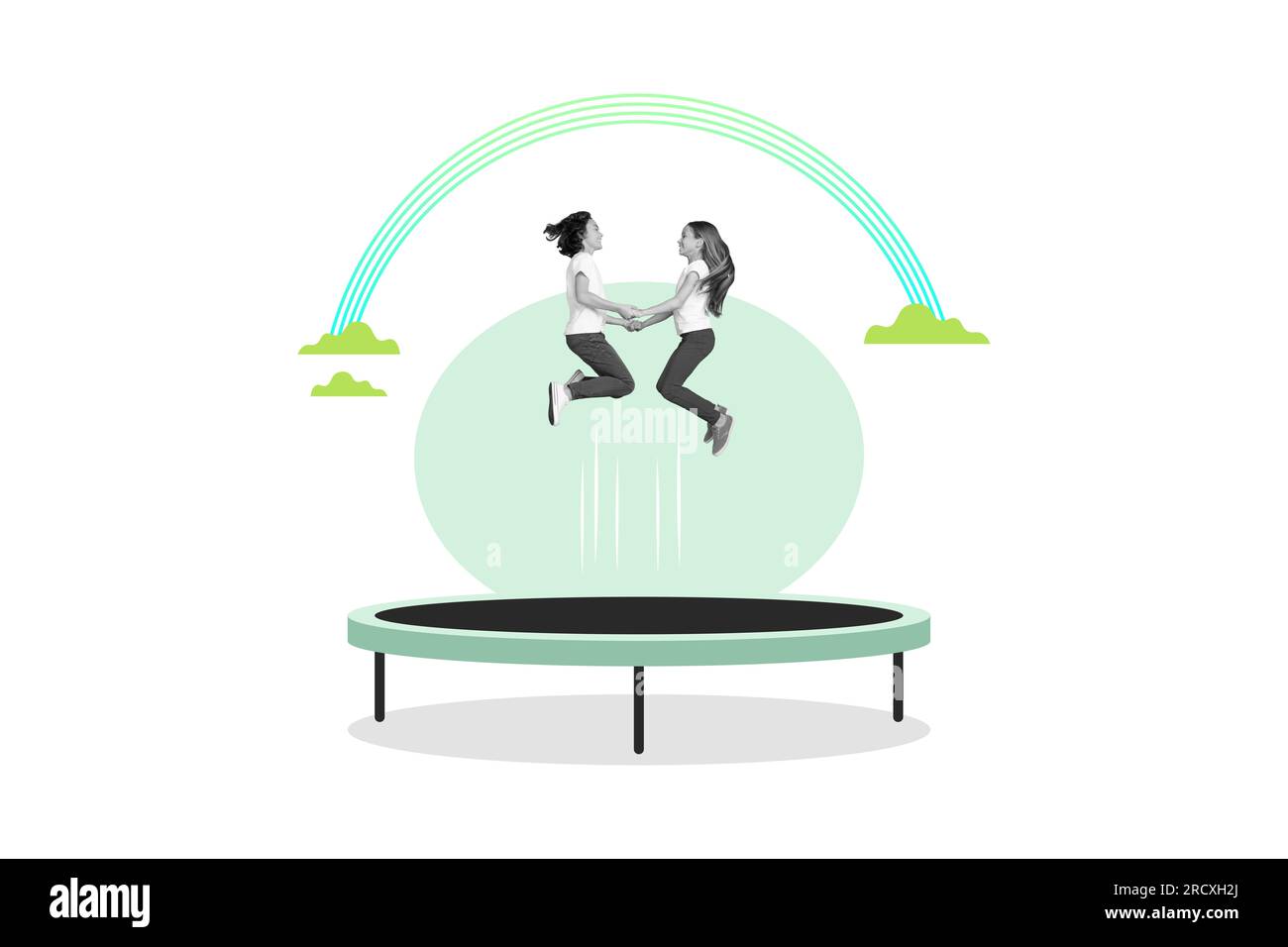 Children jumping on trampoline collage illustration outdoors activity ...