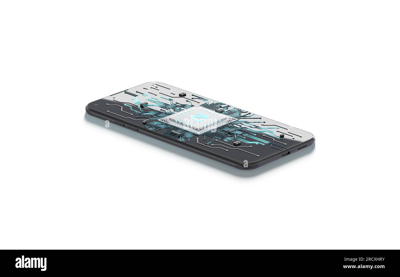 Black phone with artificial intelligence neural chip mockup, isolated ...