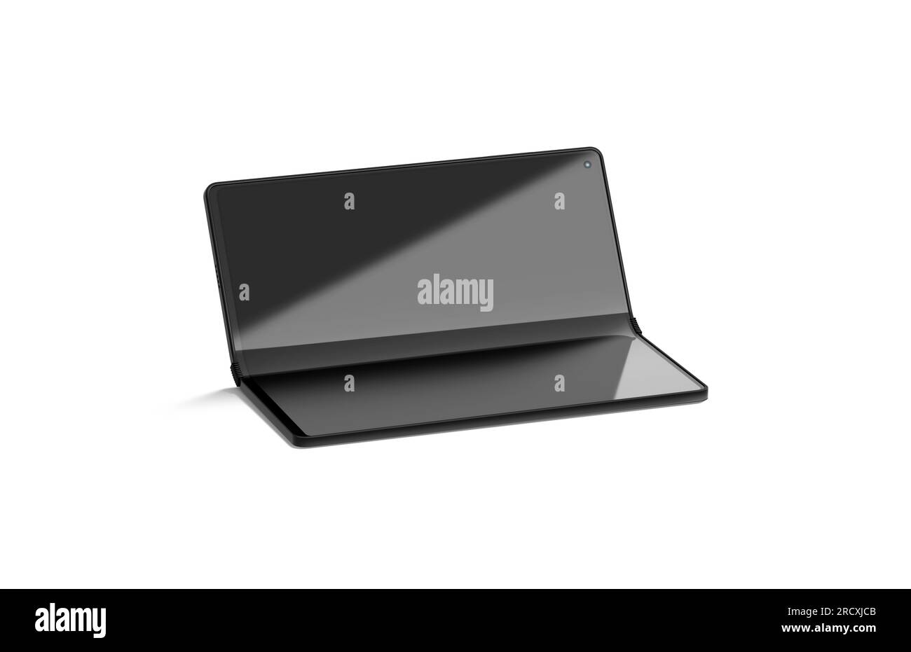 Blank black flexible book phone display half opened mockup, isolated ...