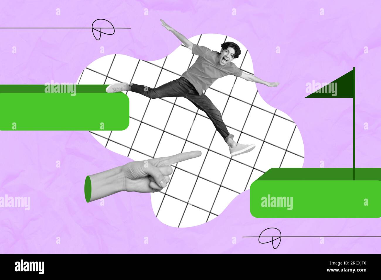 Poster 3d collage artwork image of purposeful happy guy jump chasm ...