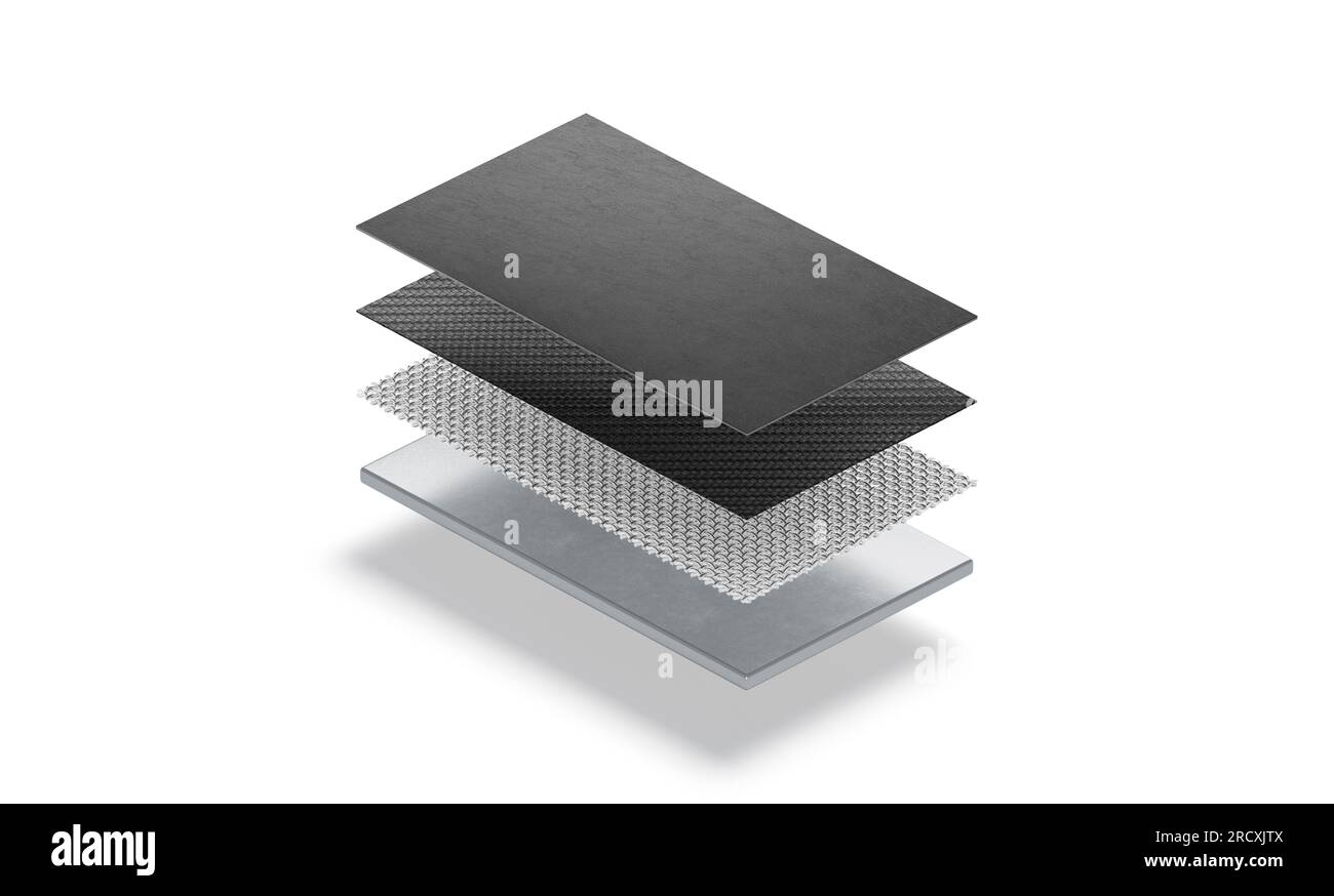 Blank black leather, carbon, net and metal material layers mockup Stock ...