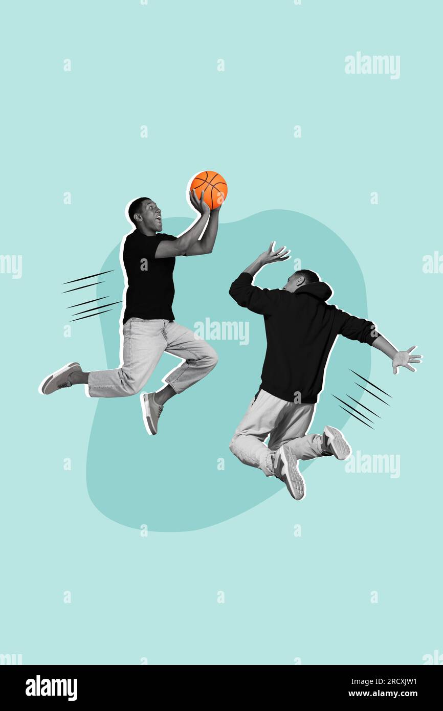 Vertical collage template photo illustration of two opponents jumping ...