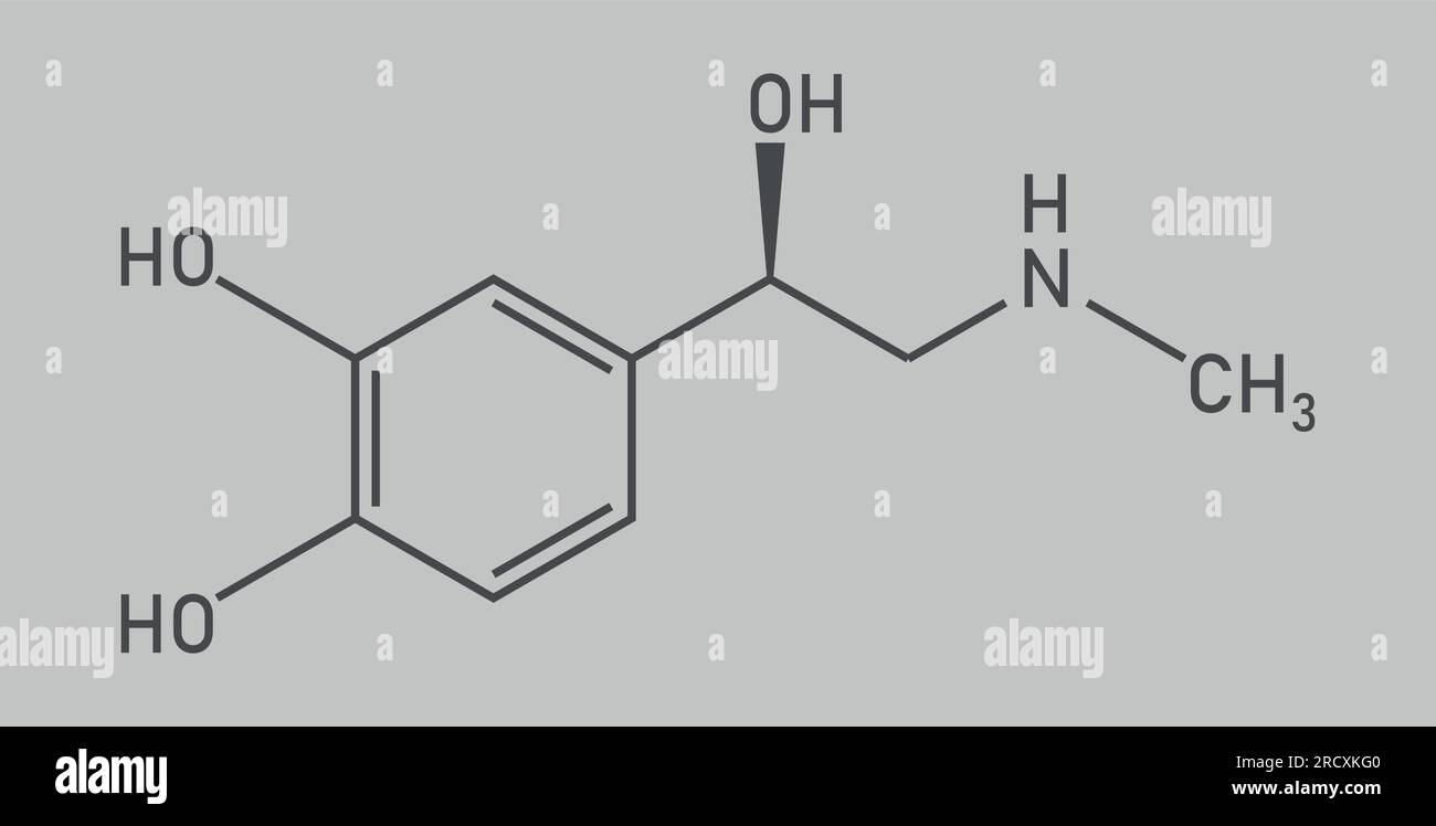 Chemical structure of Adrenaline or epinephrine (C9H13NO3). Chemical ...