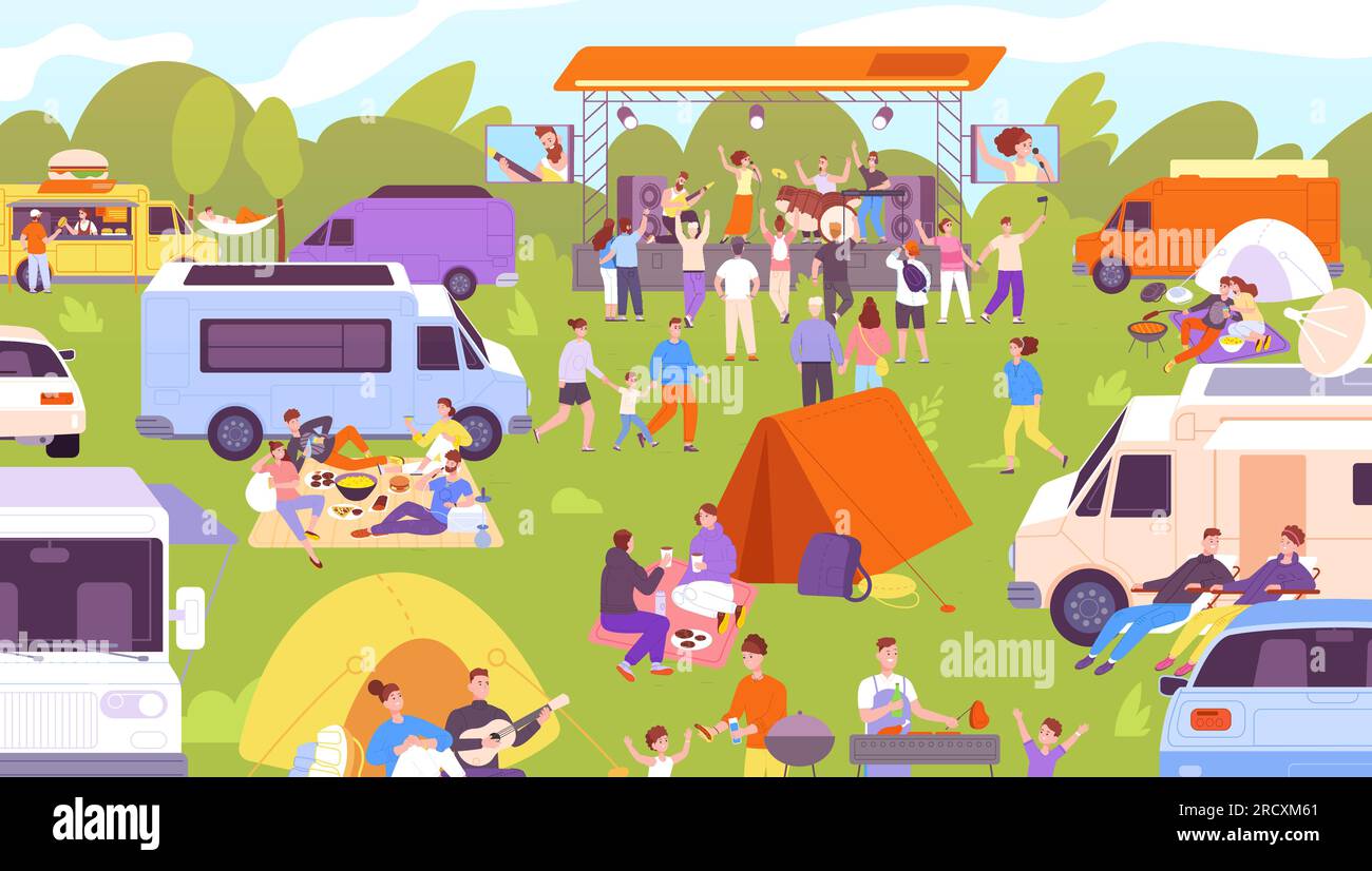 Open air festival. Outdoors stage music concert for summer events, tent ...