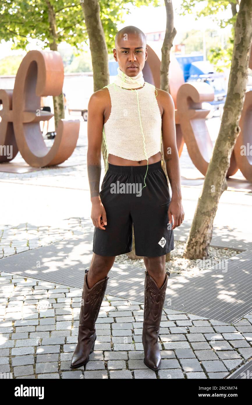 Berlin, Germany. 11th July, 2023. Tarik Tesfu during the Berlin Fashion ...
