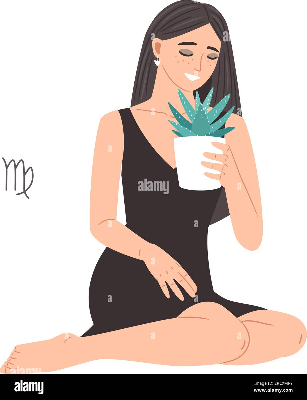 Zodiac sign Virgo, beautiful woman with Aloe houseplant, horoscope ...