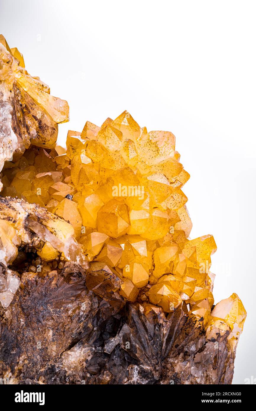 yellow iron oxyde quartz cluster. macro detail texture background ...