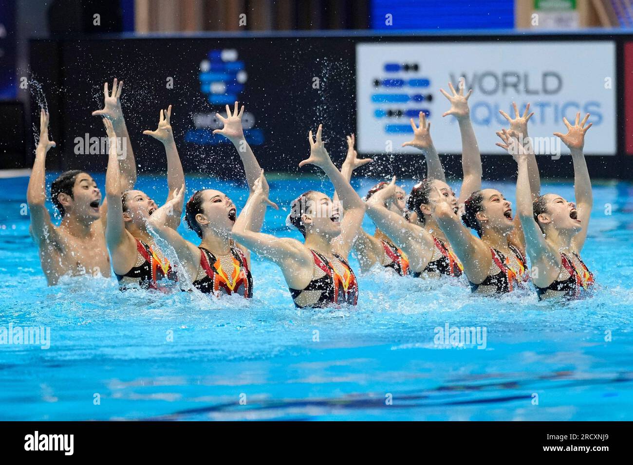 Japan team compete in the team acrobatic final of artistic swimming at ...