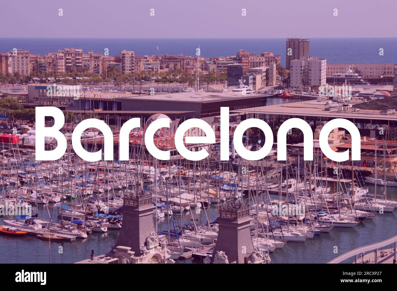 Barcelona, Spain. City name modern photo postcard. Travel destination ...