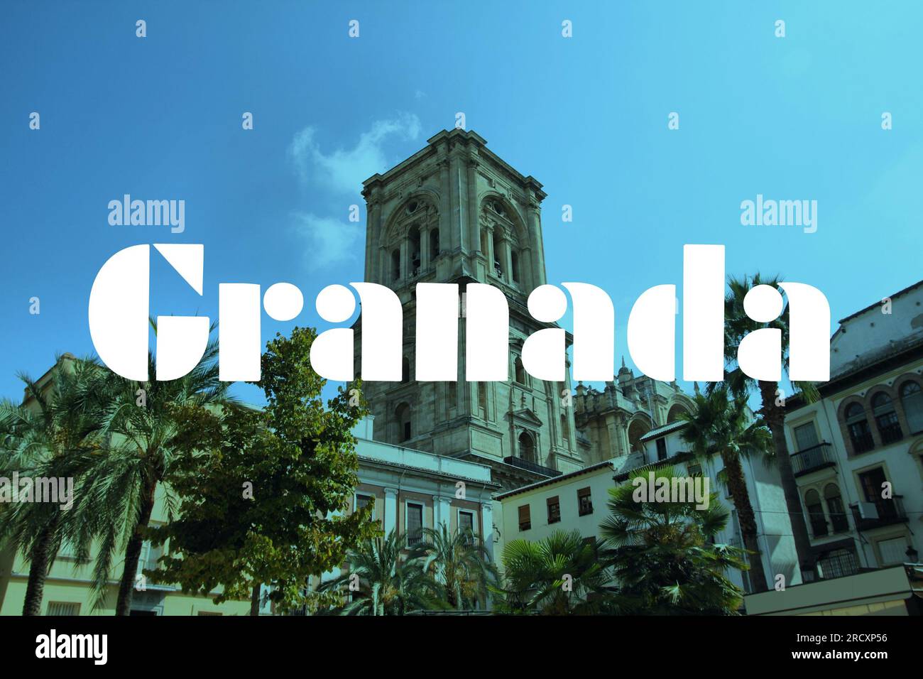 Granada, Spain. City name photo postcard. Travel destination text word ...
