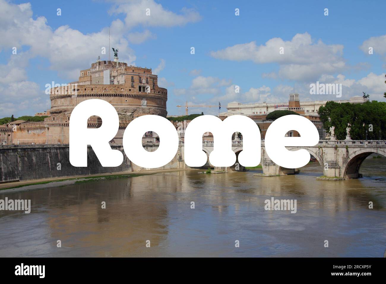 Rome, Italy. City name modern photo postcard. Travel destination text ...