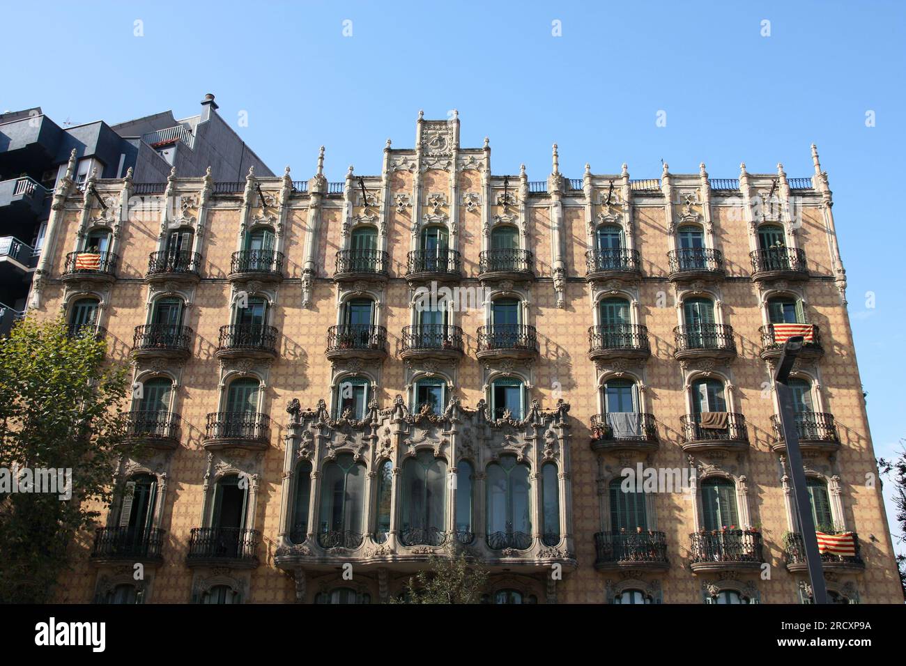 Barcelona landmark. Casa Ramos residential building at Lesseps Square ...