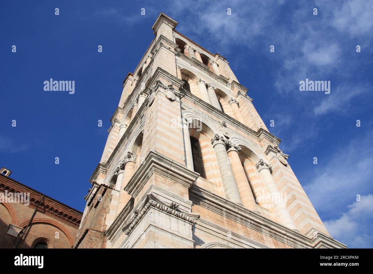 Ferrara Cathedral campanile - landmark in Northern Italy. Roman ...