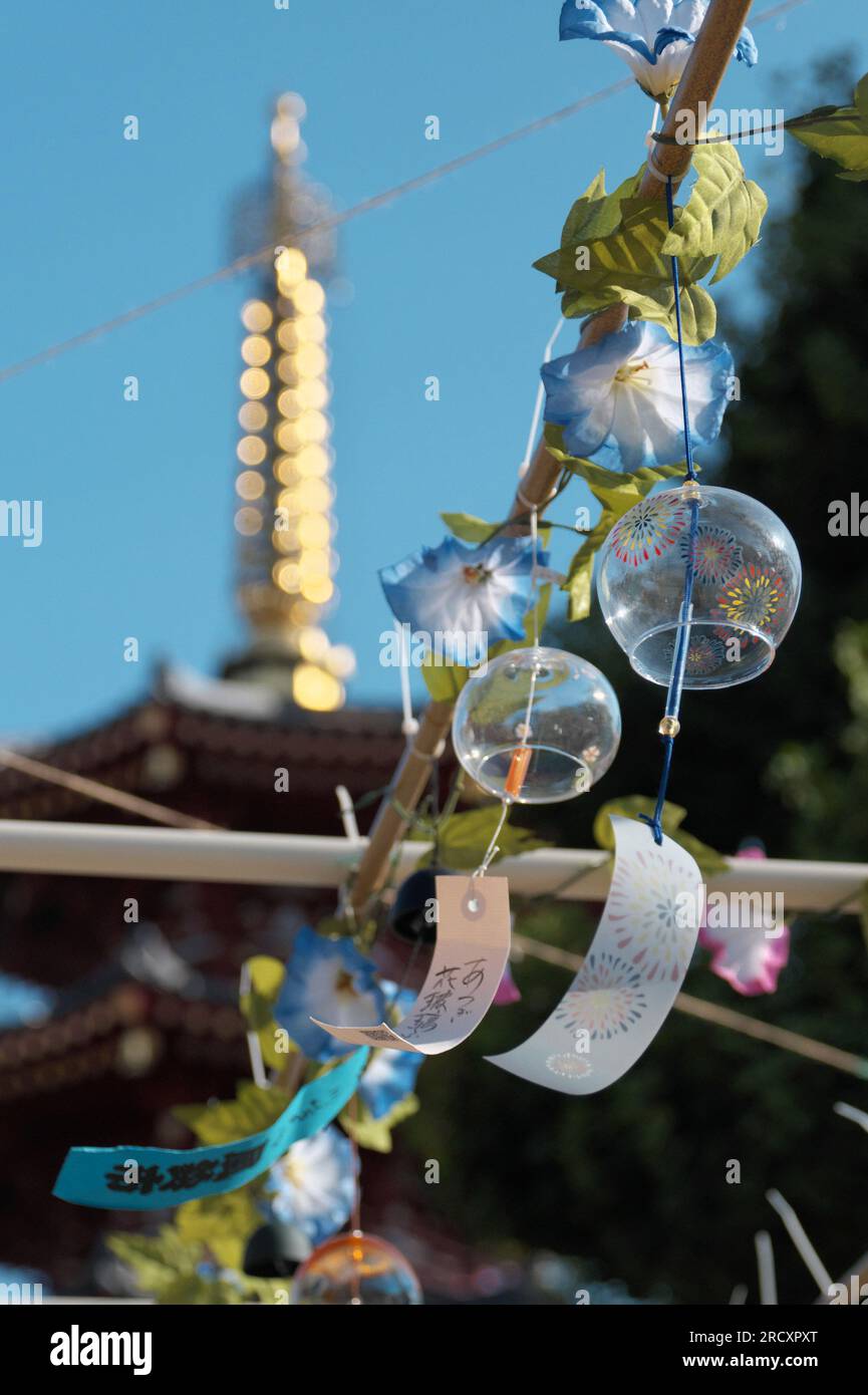 Kawasaki, Japan. 17th July, 2023. Wind chimes are seen displayed during ...