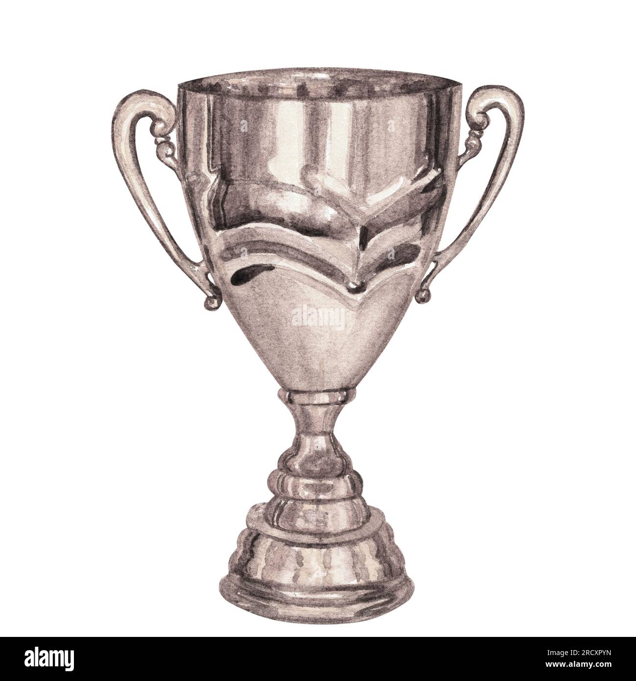 Silver winner cup trophy, second place, prize. Hand draw watercolor ...