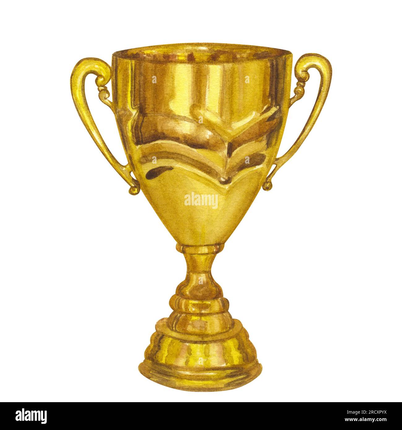Golden yellow winner cup trophy, first place, victory, prize. Hand draw ...