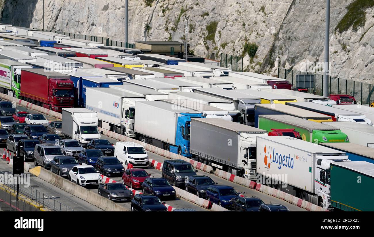 Lorries and cars queue at the Port of Dover, Kent, ahead of the busy ...