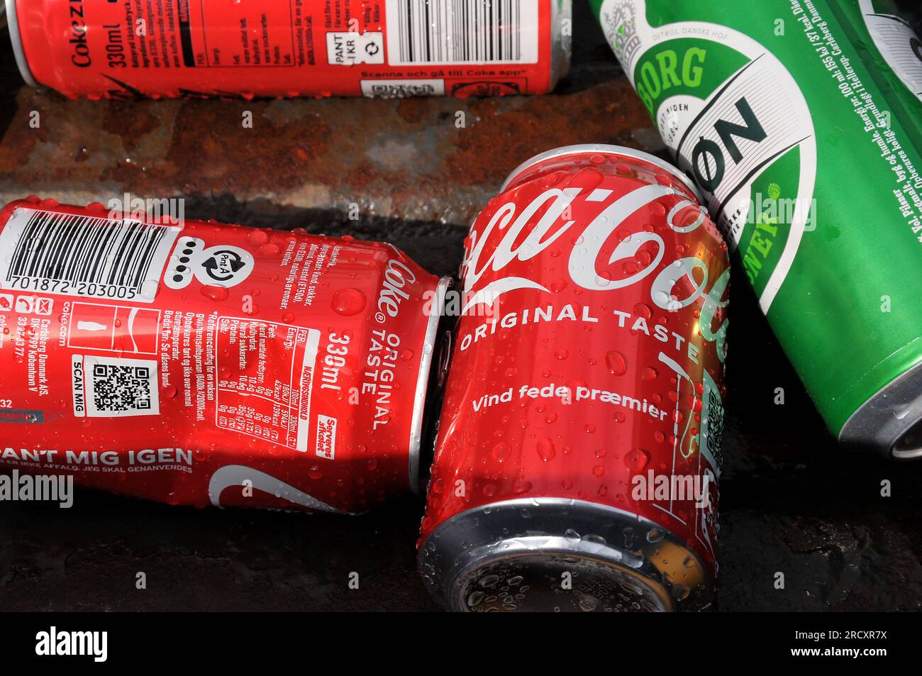 Copenhagen/Denmark/17 July 2023/various can coke beer tuborg and coca ...