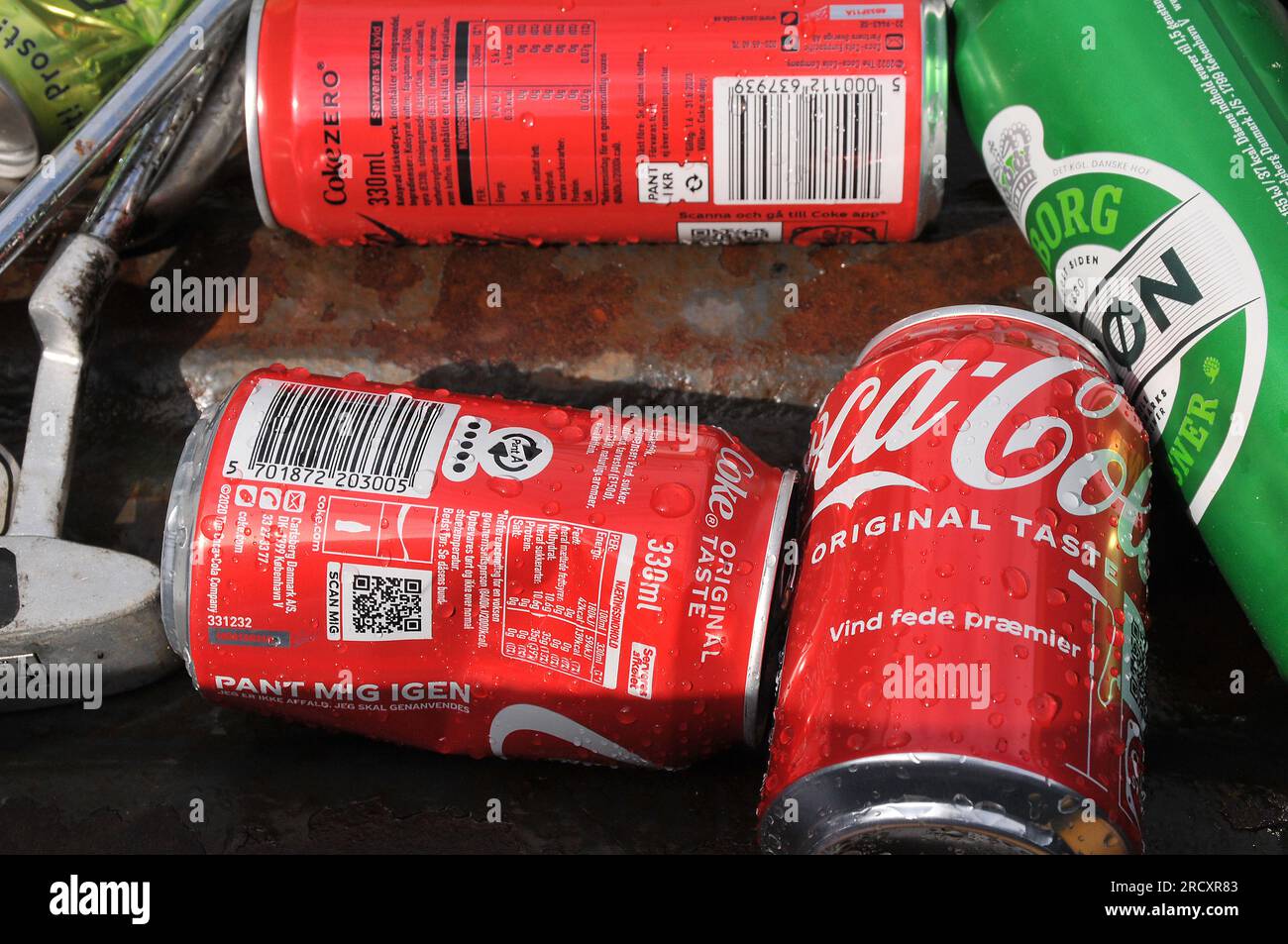 Copenhagen/Denmark/17 July 2023/various can coke beer tuborg and coca ...