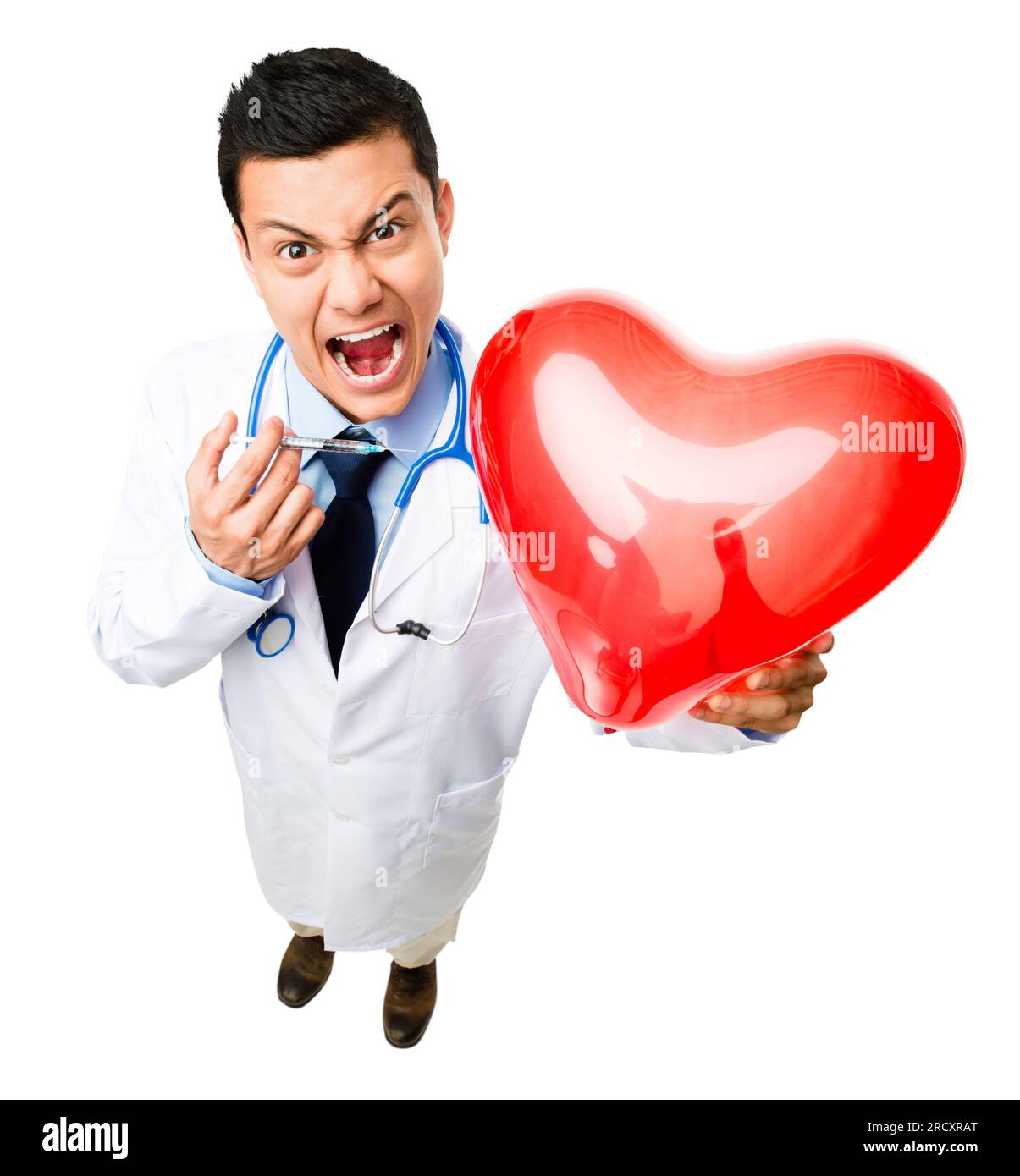Angry, syringe and portrait of doctor with heart on isolated, PNG and ...