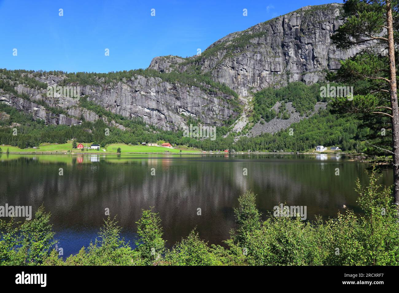 Lakeside village in Setesdal, Norway. Beautiful landscape in Agder ...